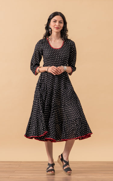Santa Fe Dress, Long, 3/4 Sleeve, Spanish Dot – Passementrie