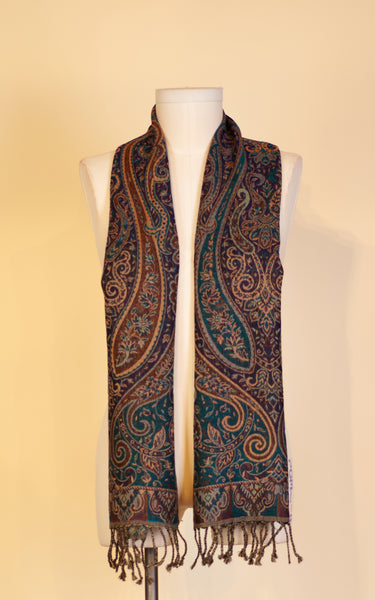 Boiled Wool Scarf, Teal Paisley 2 – Passementrie