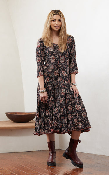 Santa Fe Dress, Long, 3/4 Sleeve, Gemila Black – Passementrie