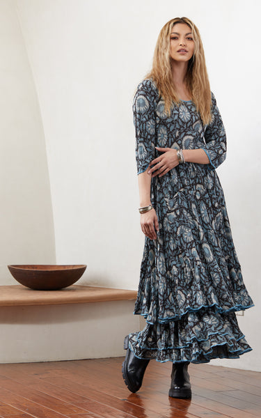 Santa Fe Dress, Long, 3/4 Sleeve, Carico Floral – Passementrie