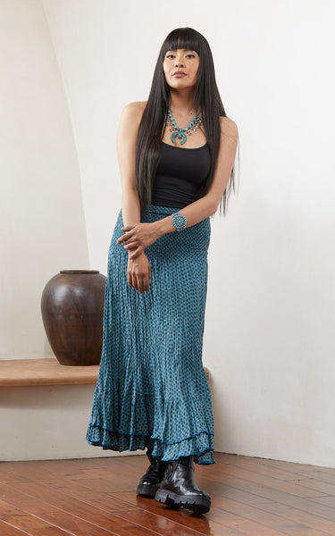 Macarena Skirt, Long, Teal Dot – Passementrie